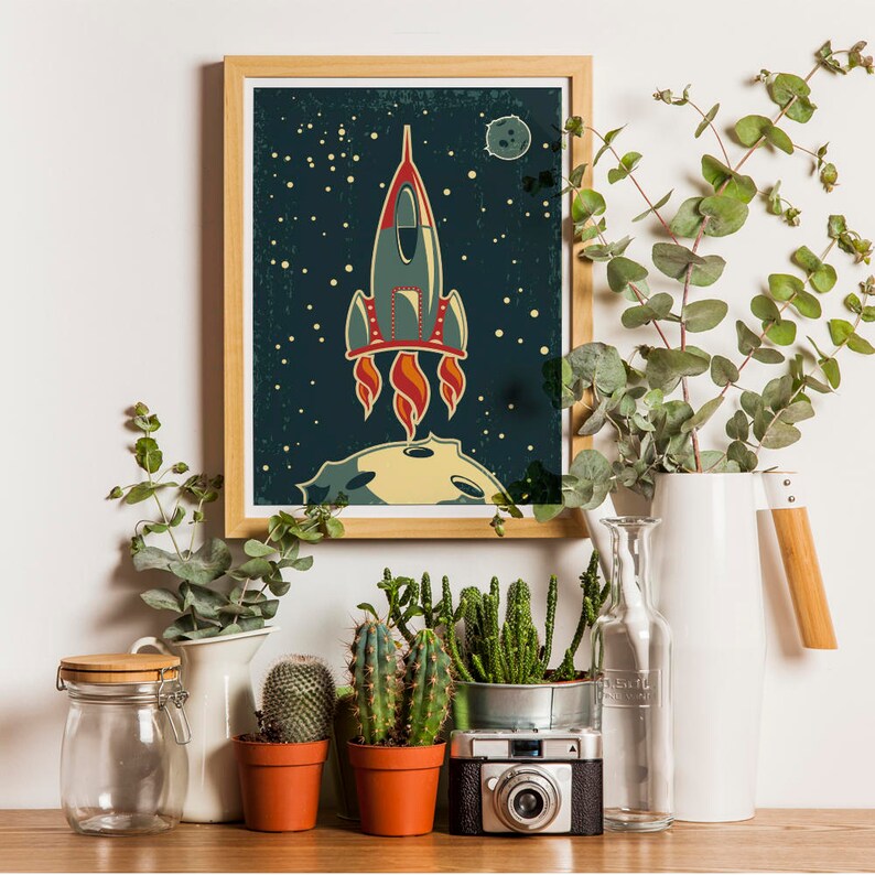 Space Ship Illustration Vintage Rocket Illustration - Etsy
