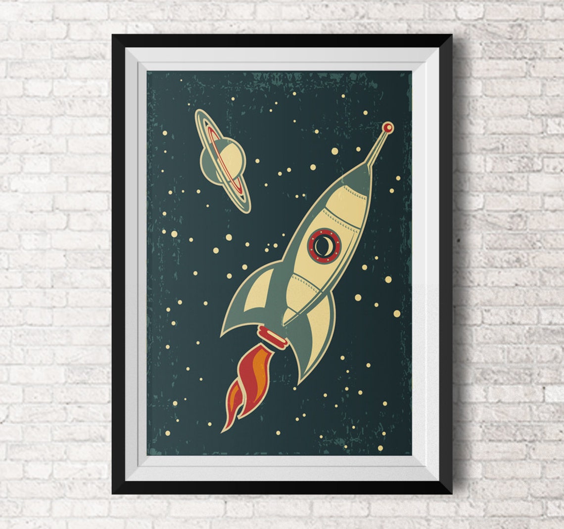 Vintage Rocket - Illustration - Poster -nursery Decor - Art to Print ...
