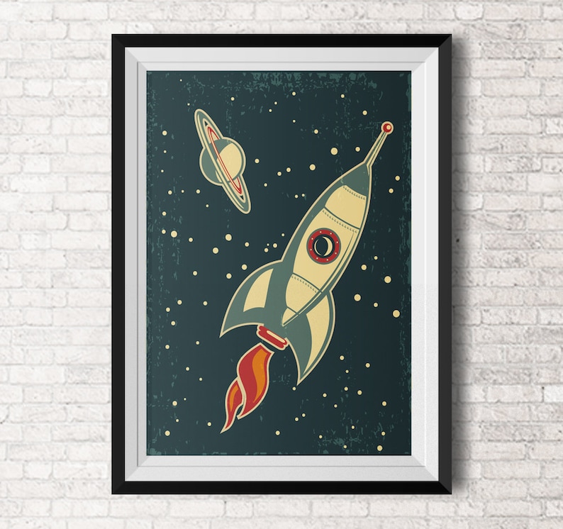 Vintage Rocket - Illustration - Poster -nursery Decor - Art to Print ...