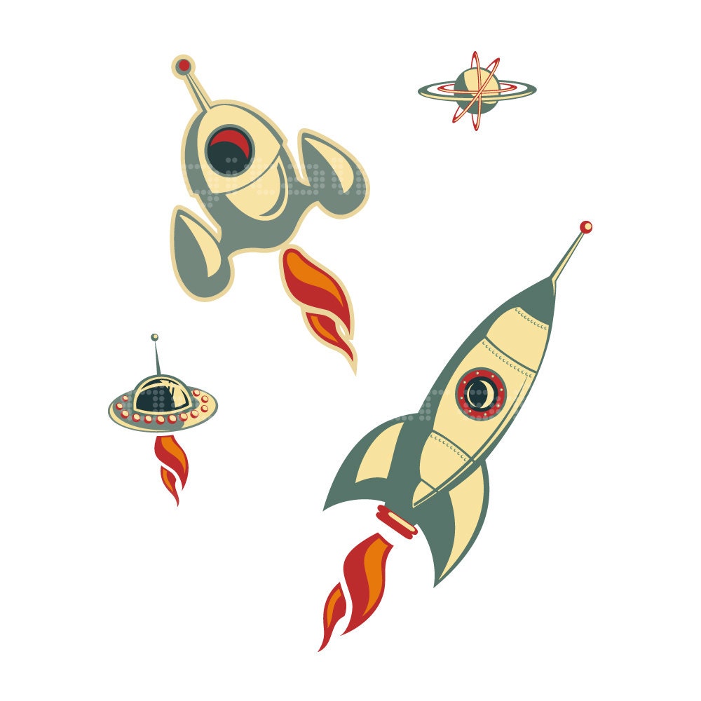 SET of 3 Rocket Space Ship Vintage Rocket Illustration Poster Art to ...