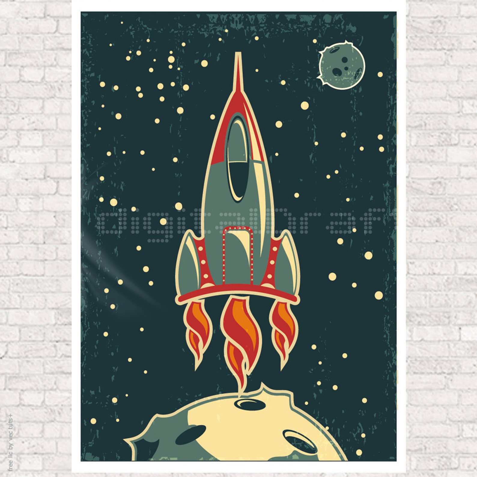 Space Ship Illustration Vintage Rocket Illustration - Etsy