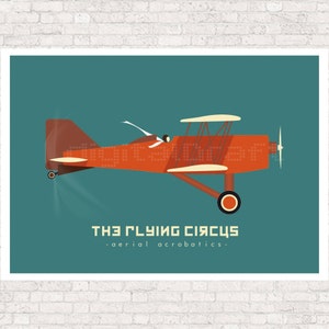 Vintage - Red Aircraft - Print Poster - Flying Circus Illustration ...
