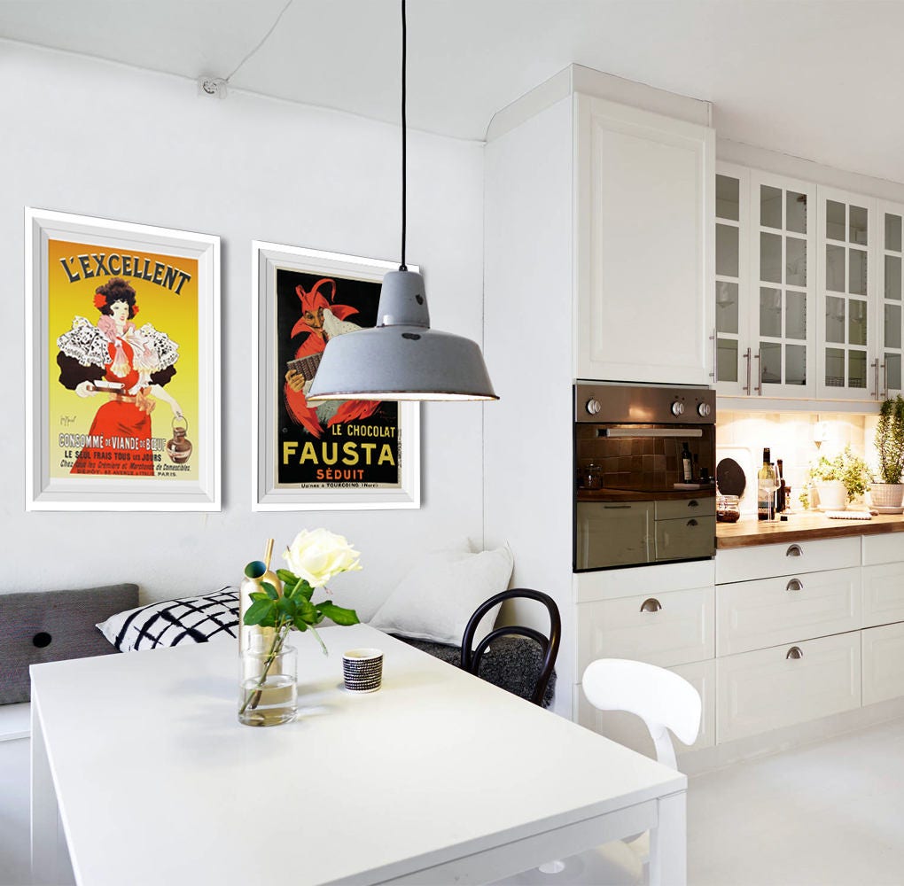 Kitchen Decoration Art Vintage Illustration Food Print Retro Woman Wall ...