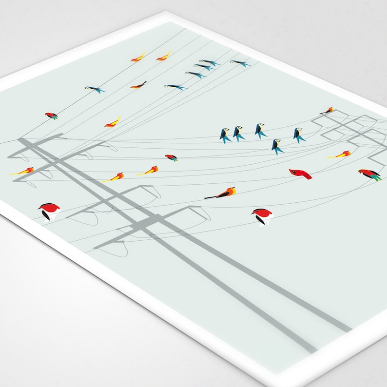 Birds Art Print Poster Kids Room Children Art modern Nursery Room Wall ...