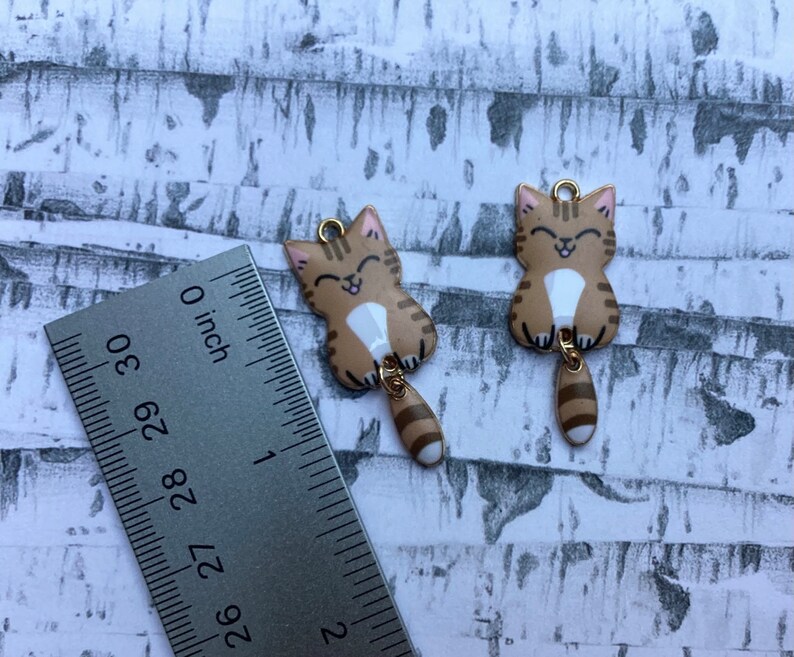 Cat Charms With Swinging Tails - Set of 2 - Enameled Metal Charms - Etsy