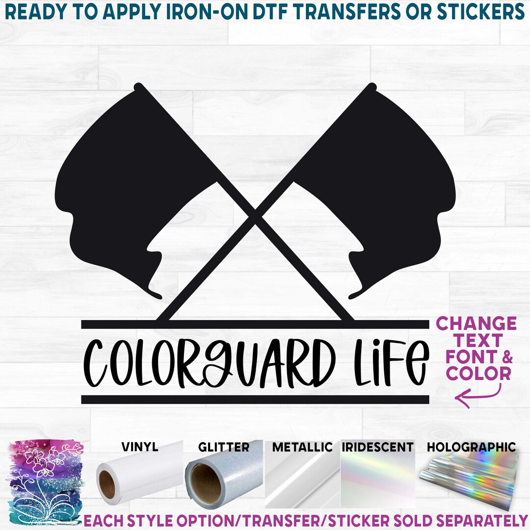 E131-2d Color Guard Life Flags Custom Text Name 250+ Colors Matte Vinyl ...