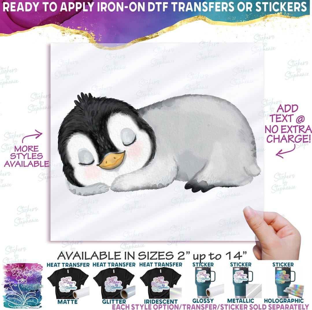 S348-v Cute Baby Watercolor Penguin Sleeping Set of 4 or Single Image ...