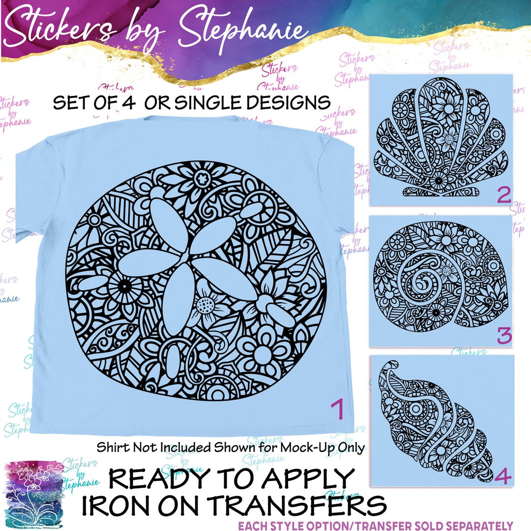 Sand Dollar Nautilus Shells Zentangle Iron on Matte Transfer - DIY ...