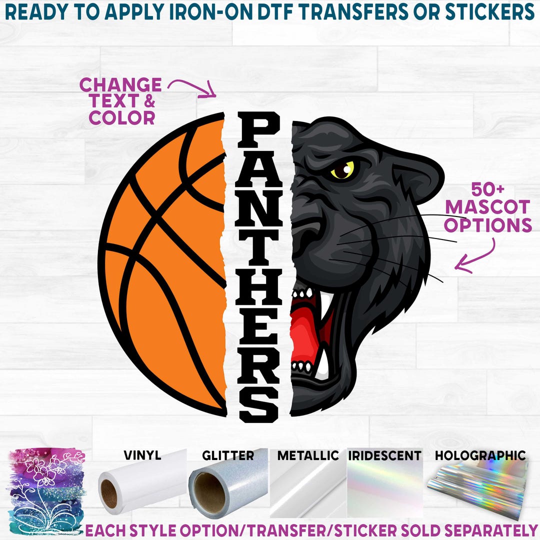E116-4 Panthers Basketball Team Split Mascot Custom Text 250+ Colors ...