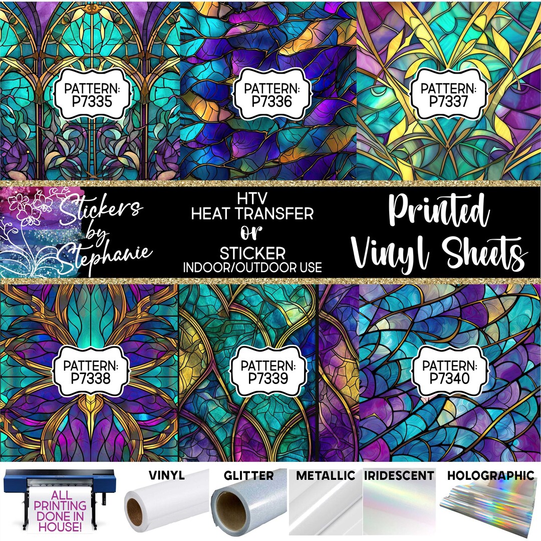 Mosaic/stained Glass Pattern g07 Printed Vinyl Sheets Heat Transfer HTV ...