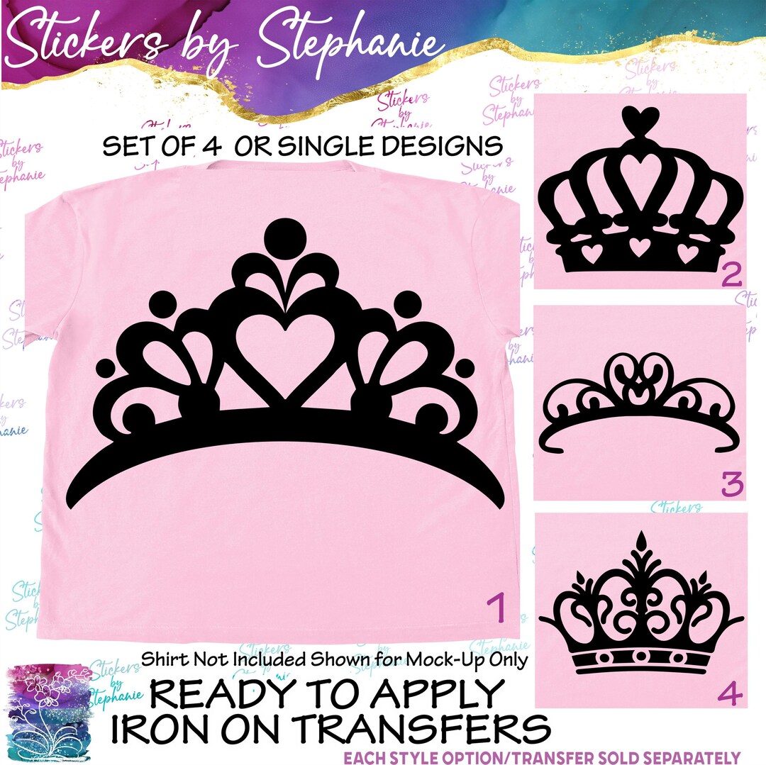 Princess Queen Tiara Crown King Iron on Matte Transfer - DIY Shirt ...