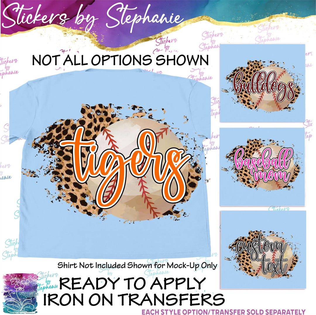 Baseball Leopard Print Custom Team Name Text Iron on Matte Transfer ...