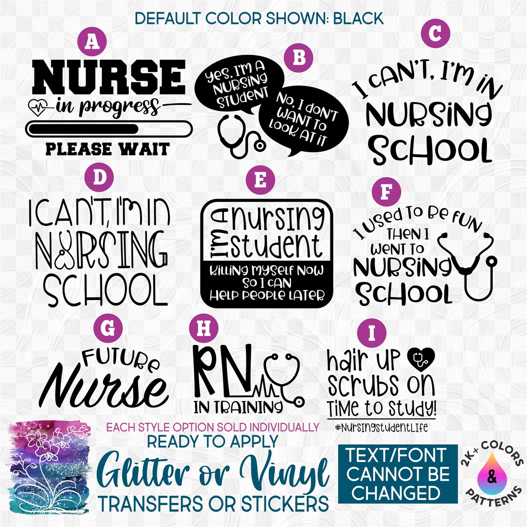 Nurse in Progress I Can't I'm in Nursing School RN Vinyl Glitter ...
