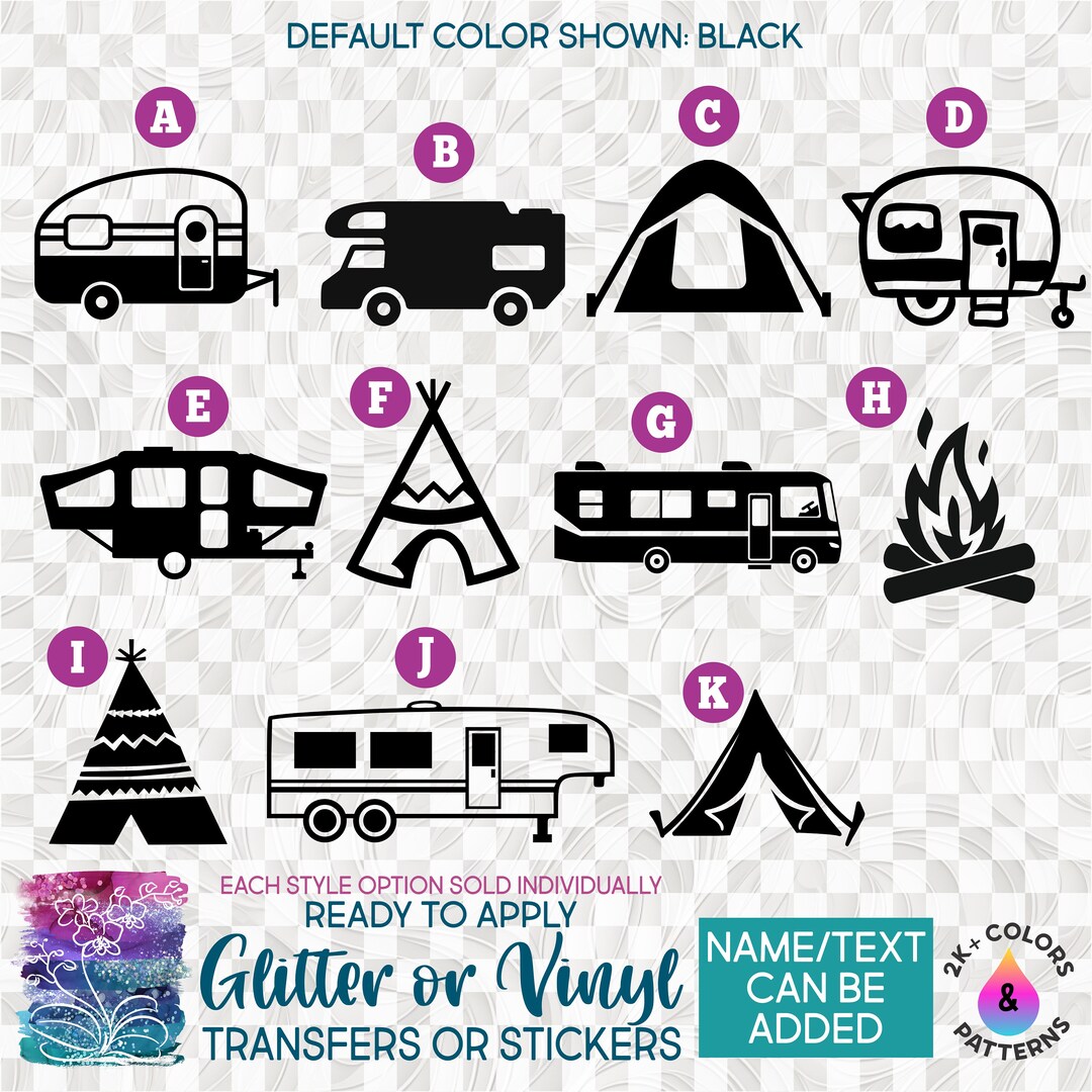 Uitem S228-1 Glitter or Vinyl Iron on Transfer or Sticker Camper RV ...