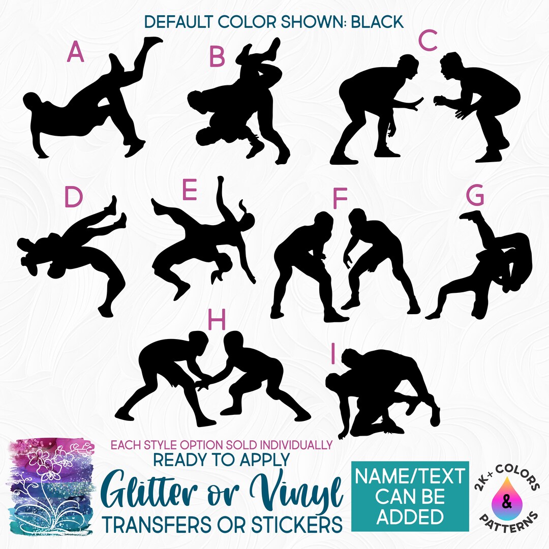 Item S414-6 Glitter or Vinyl Iron on Transfer or Sticker Wrestler ...