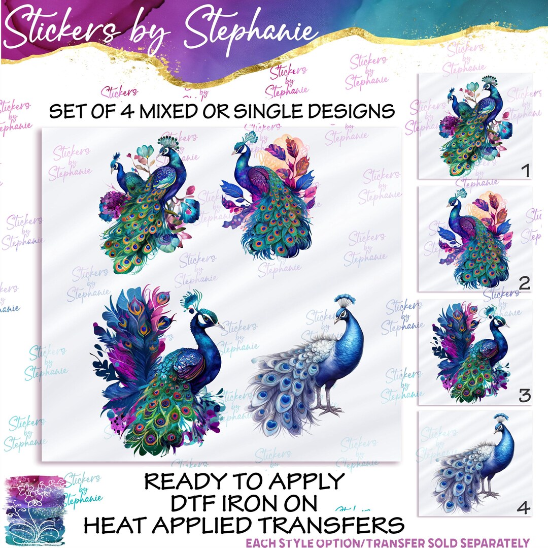 Watercolor Peacock Purple Teal Iron on Matte Transfer - DIY Shirt Decal ...