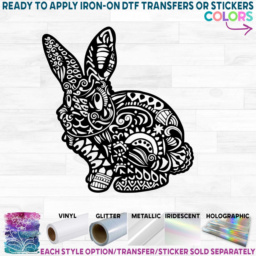 S011-1j3 Zentangle Bunny Rabbit 250+ Colors Matte Vinyl DTF Heat ...