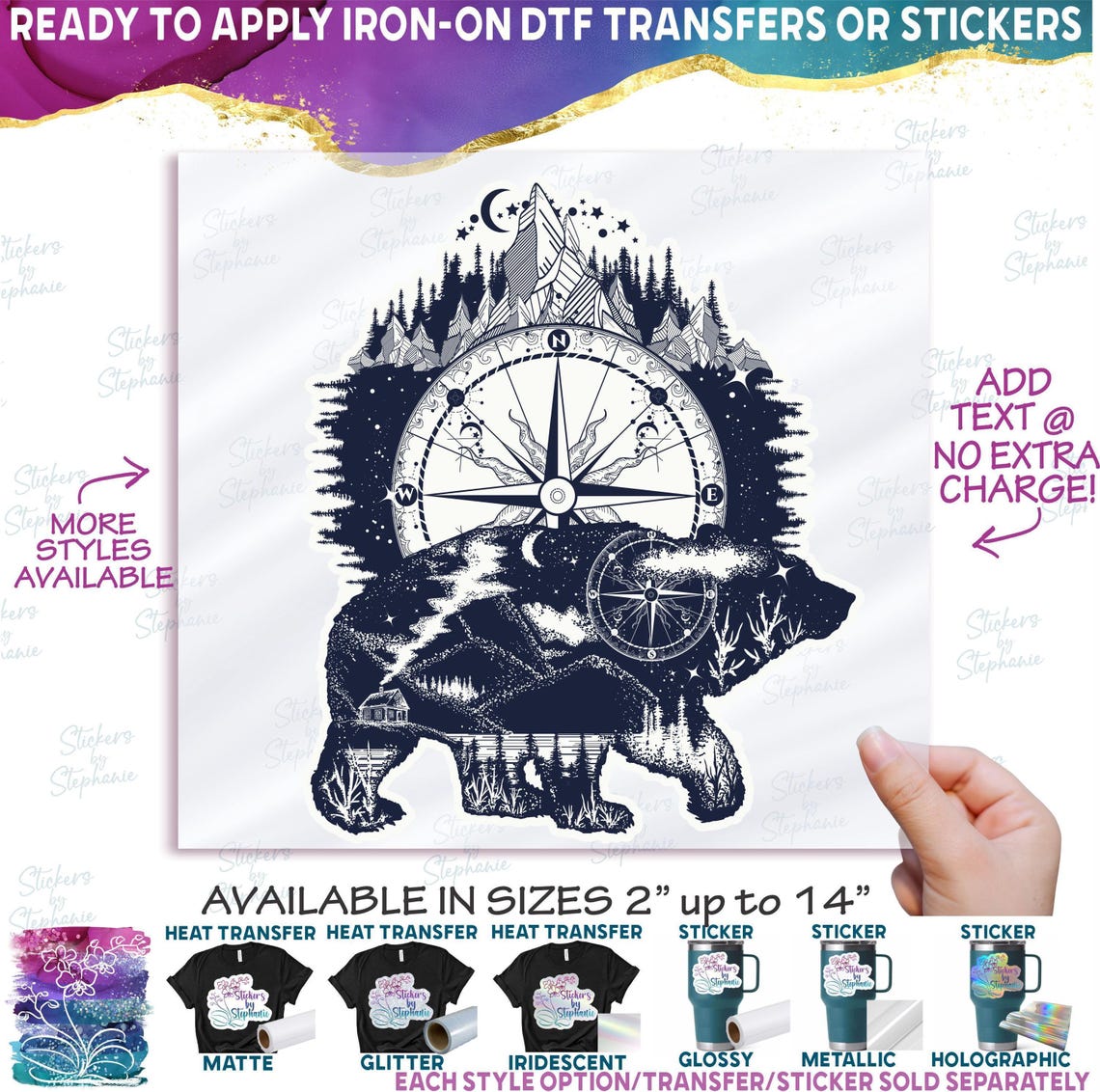 Forest Animals Bear Compass Mountains Iron on Matte Transfer - DIY ...