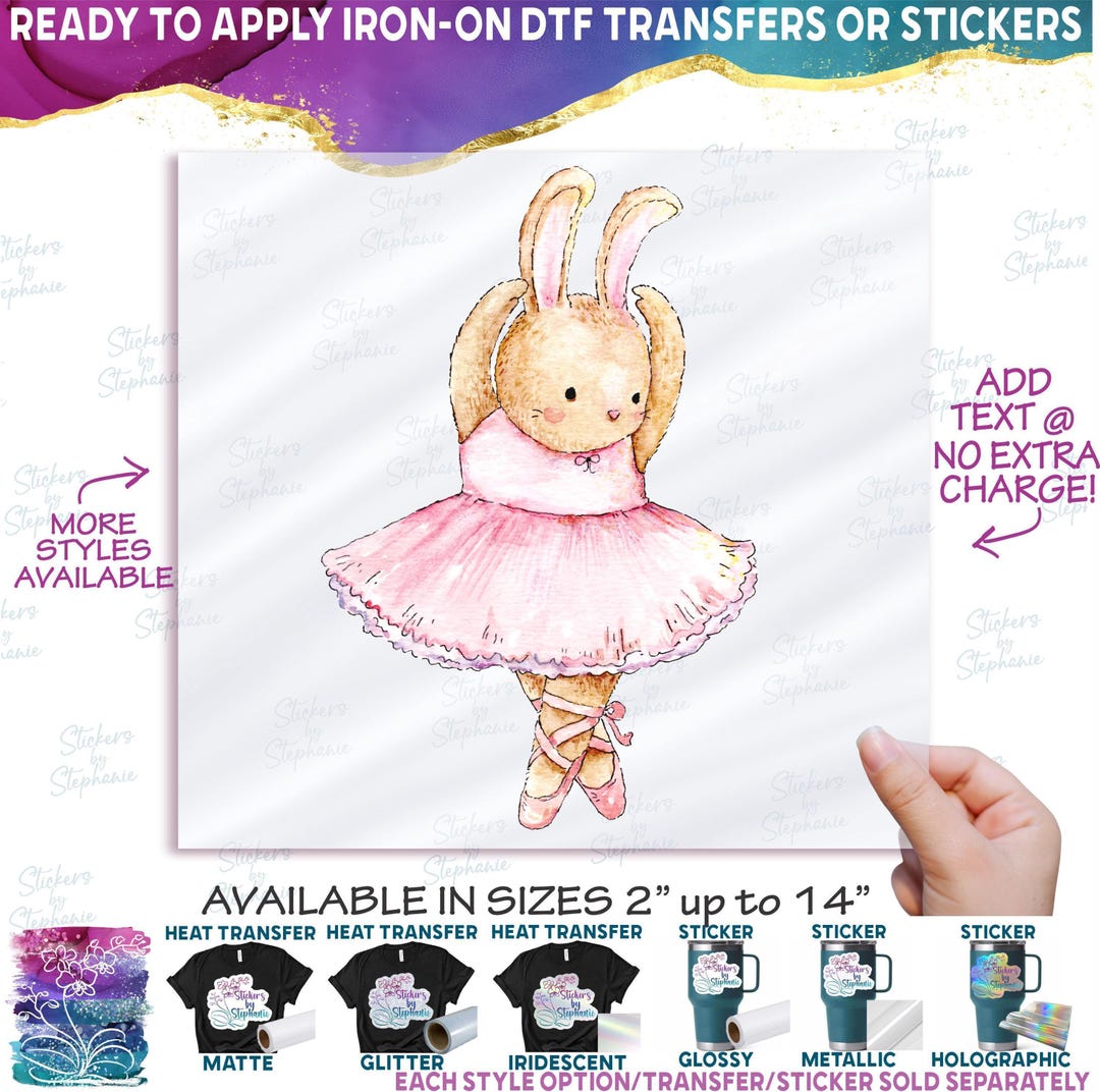 S105 Watercolor Bunny Rabbit Ballerina Ballet Dancer Iron on Matte ...