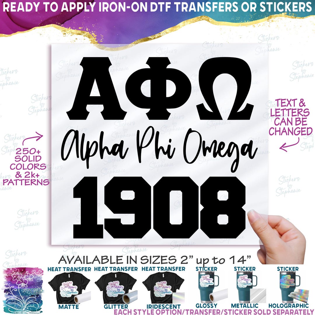 S072-b Alpha Phi Omega Greek Letters 1908 Est Year Custom Text 250 ...
