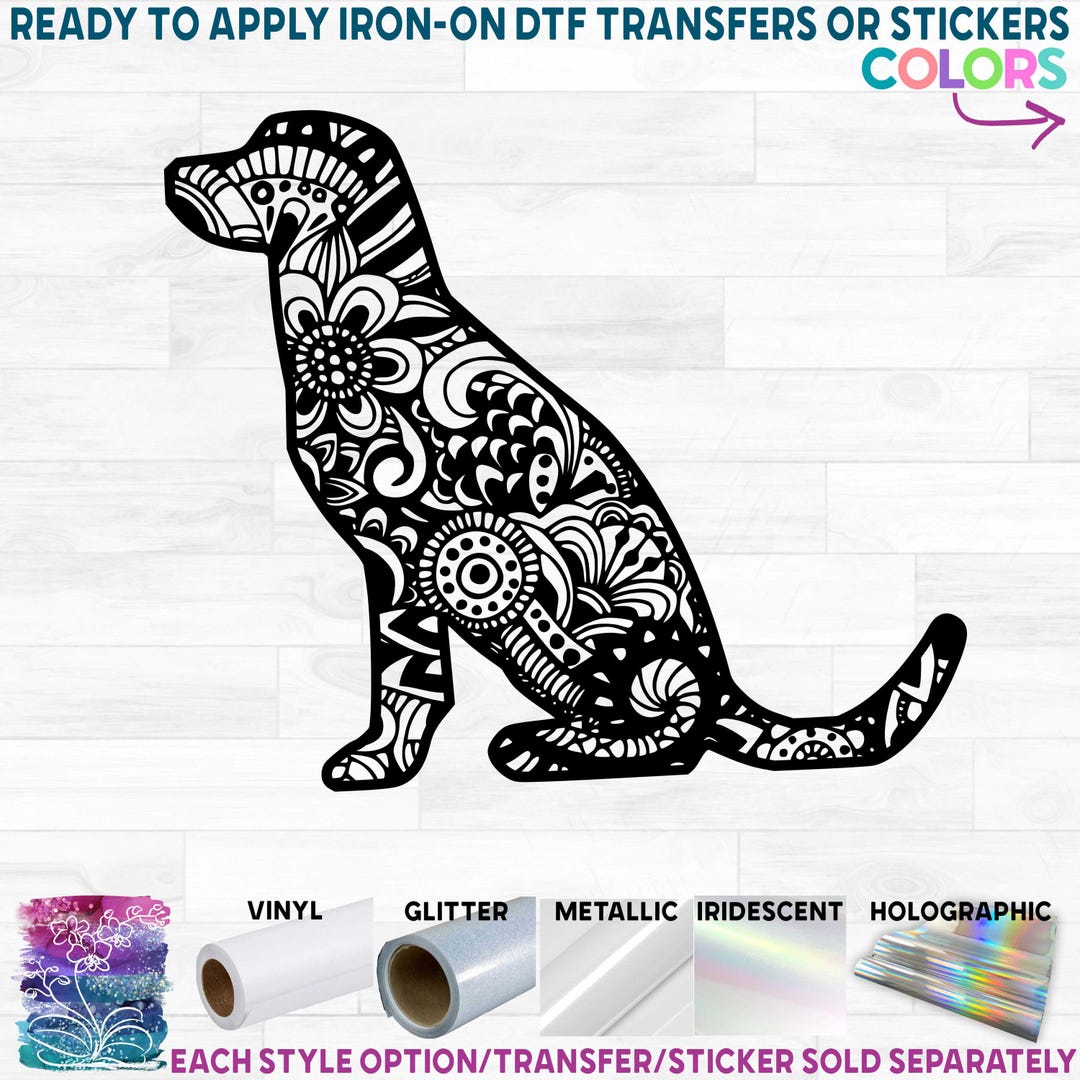 S011-1h2 Lab Labrador Dog Zentangle Matte Vinyl DTF Heat Applied Iron ...