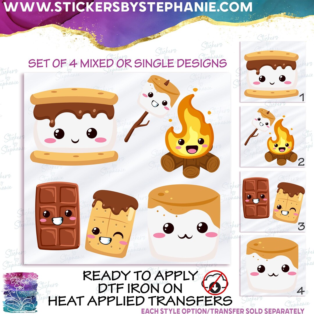 E038 Cute Kawaii S'mores Smores Marshmallow Campfire Iron on Vinyl DTF ...