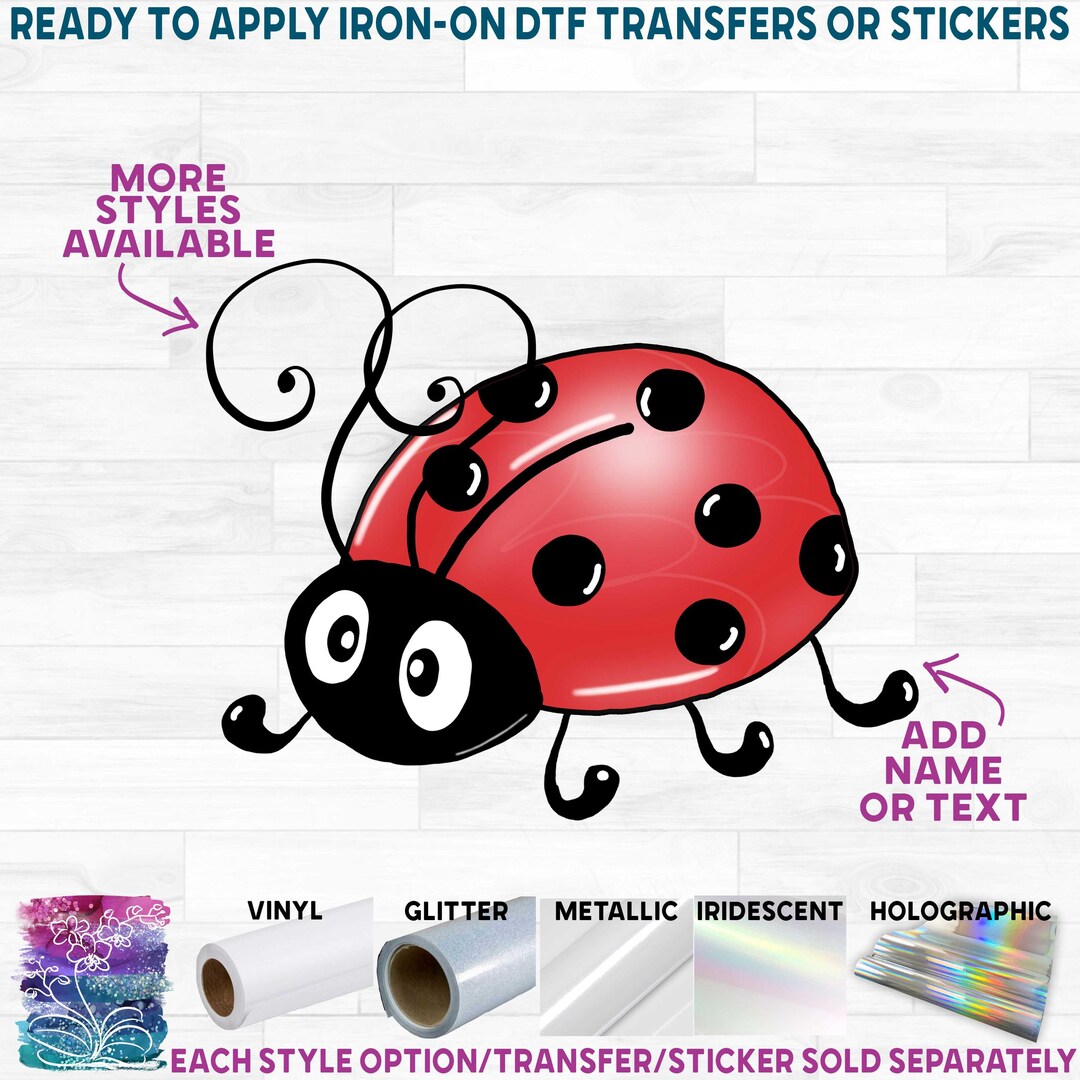 E007 Cute Watercolor Ladybug Matte Vinyl DTF Heat Applied Iron on T ...