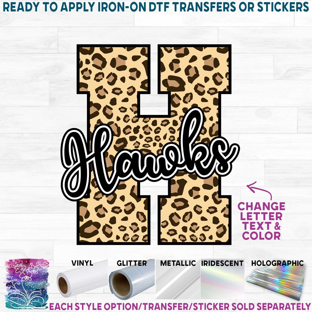S123-b H Hawks Matte Leopard Print Pattern Vinyl DTF or Glitter Heat ...
