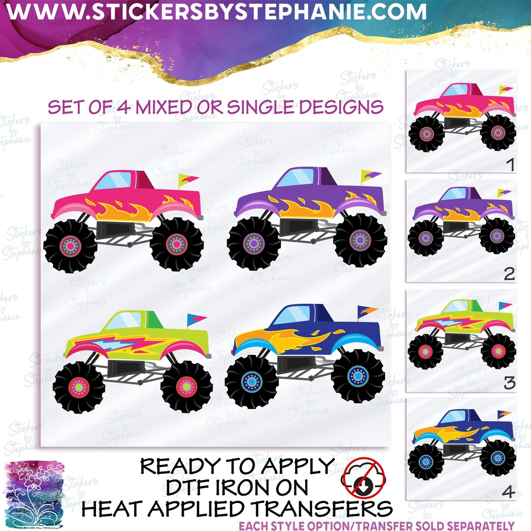 E0156 Monster Trucks 4x4 Pink Purple Green Blue Set of 4 or Single ...