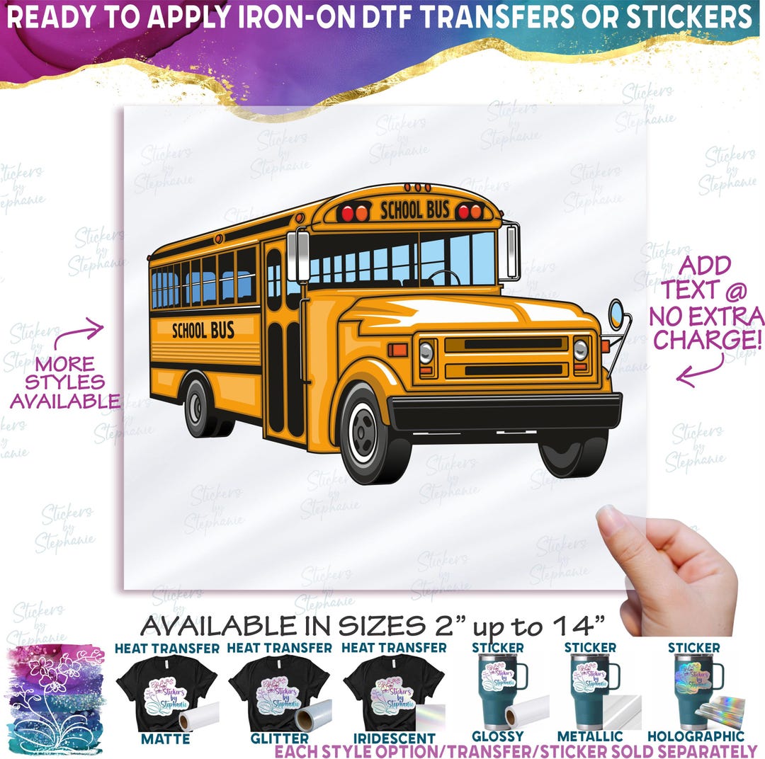 S106-1-y2 School Bus Matte Vinyl DTF Heat Applied Iron on T-shirt ...