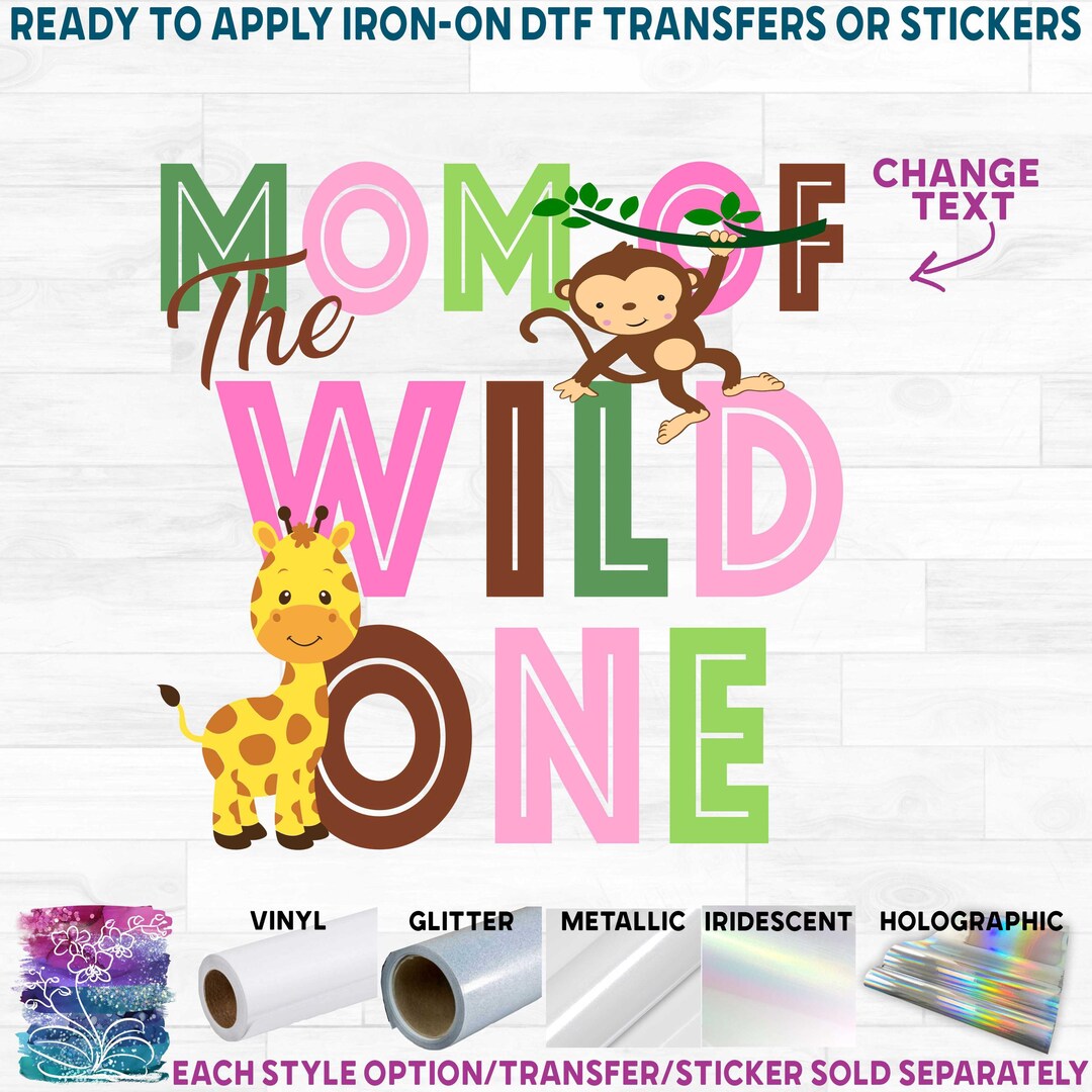 S132-2a Mom of the Wild One Giraffe Monkey Pink Jungle Custom Text ...