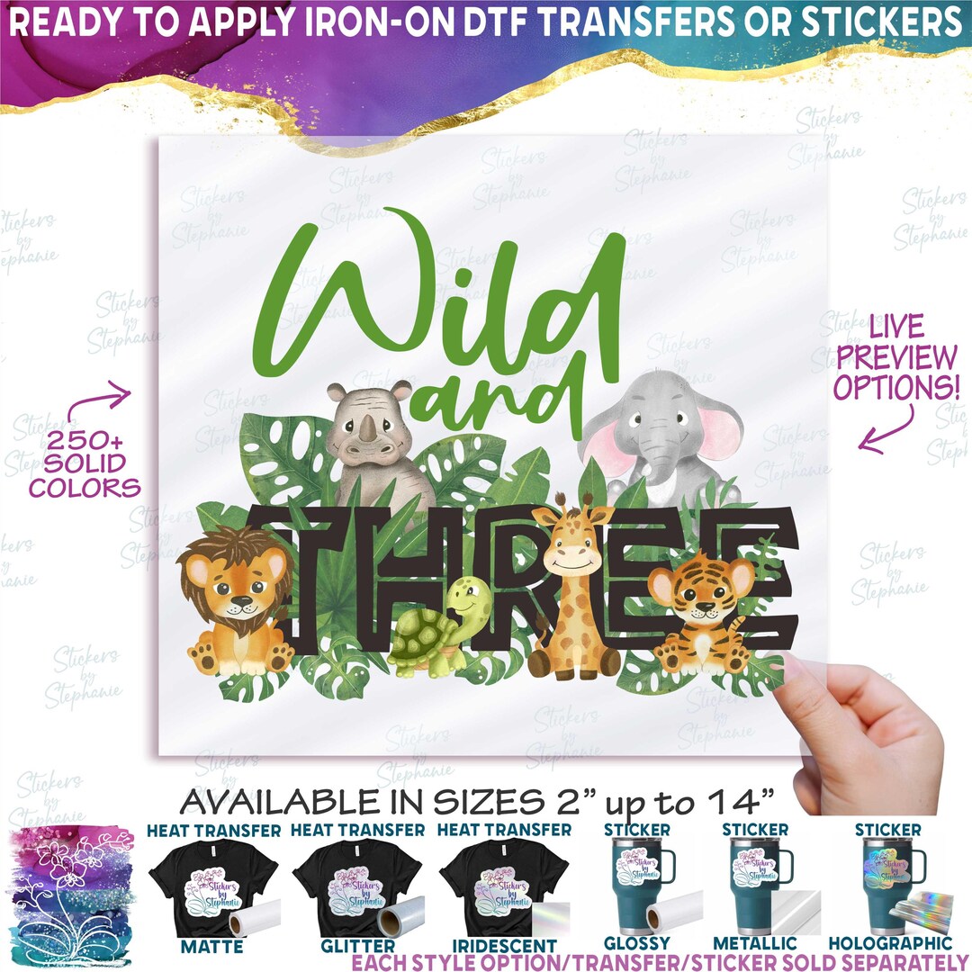 E102-2a Wild and Three Jungle Animals Matte Vinyl DTF Heat Applied Iron ...