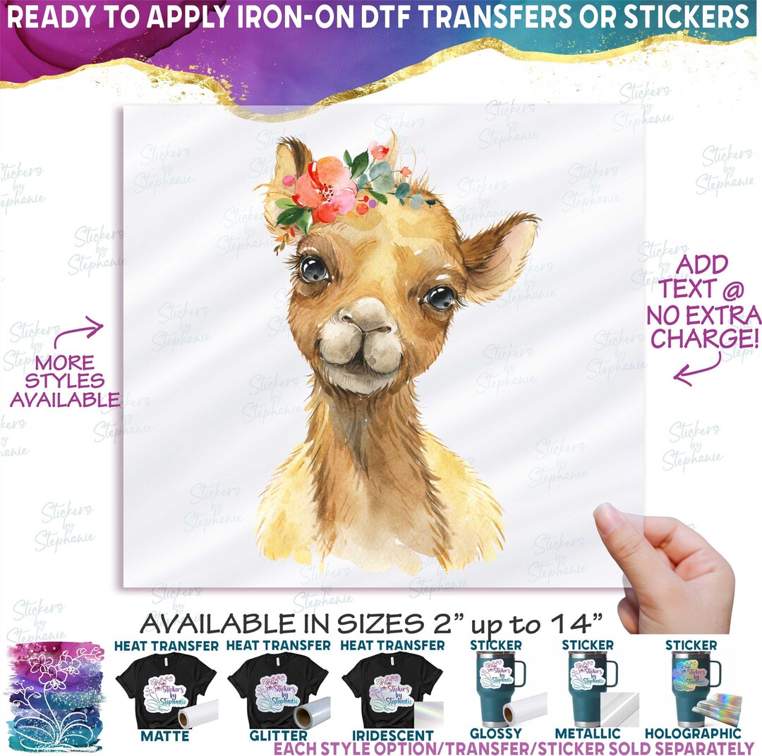 Baby Camel Flowers Watercolor Iron on Matte Transfer - DIY Shirt Decal ...