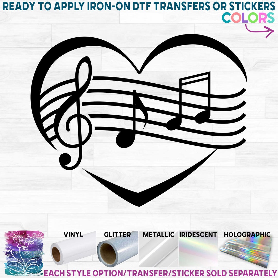 S017-n Heart Music Notes Flourish 250+ Colors Matte Vinyl DTF or ...