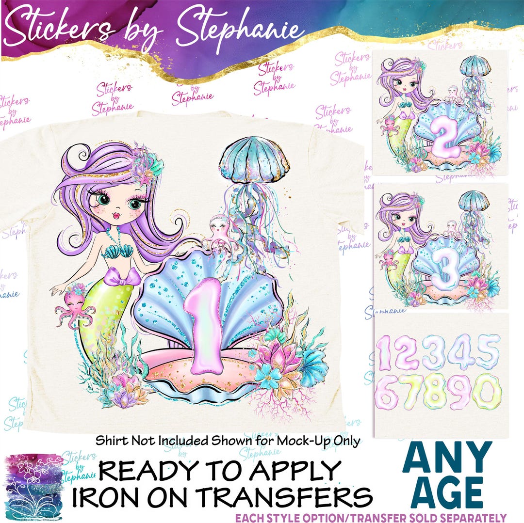 Mermaid 1 First Birthday Graphic Ready-to-apply Iron-on Transfer - Etsy