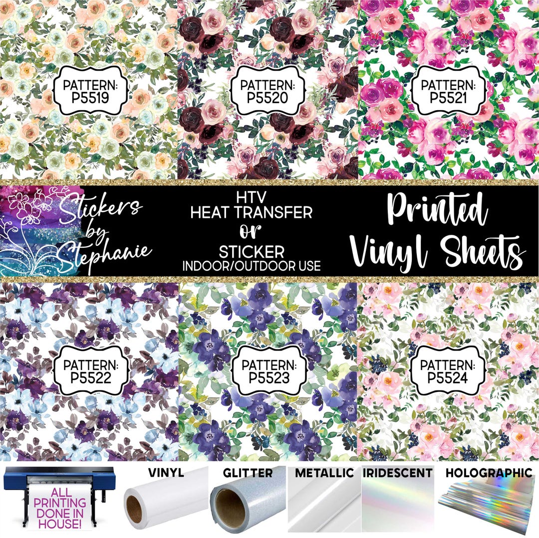 Floral Pattern g2-04 Printed Vinyl Sheets Heat Transfer HTV Glitter ...