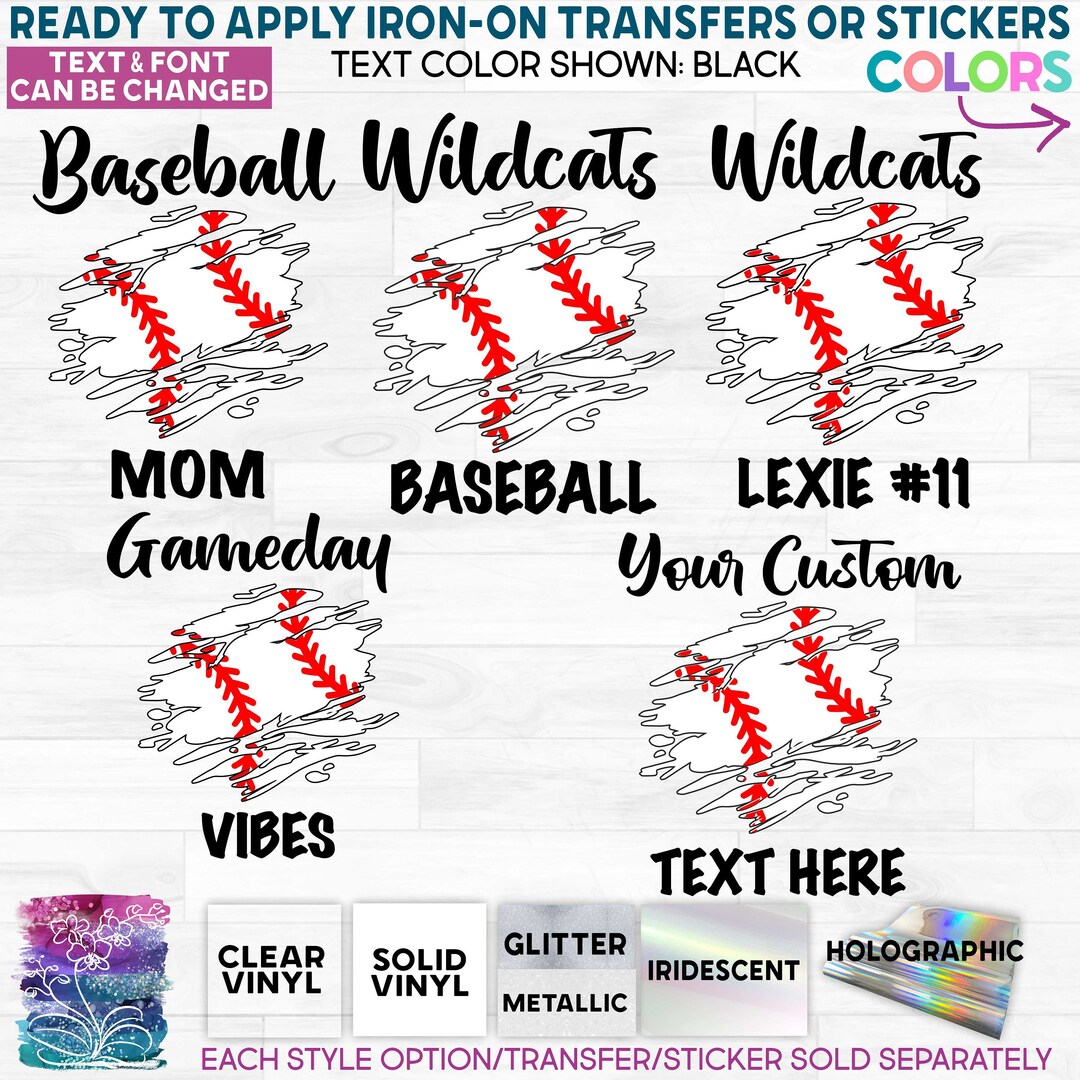 S041-8c Vinyl Glitter Holographic DTF Transfer or Sticker Baseball Team ...