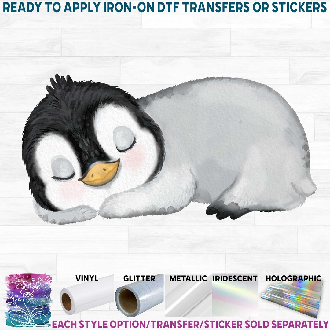 S348 Cute Baby Watercolor Penguin Sleeping Matte Vinyl DTF Heat Applied ...