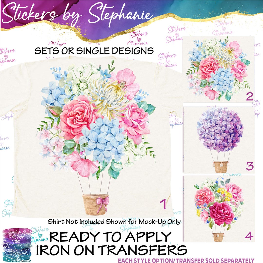 Watercolor Floral Flower Bouquets Graphic Ready-to-apply Iron-on ...