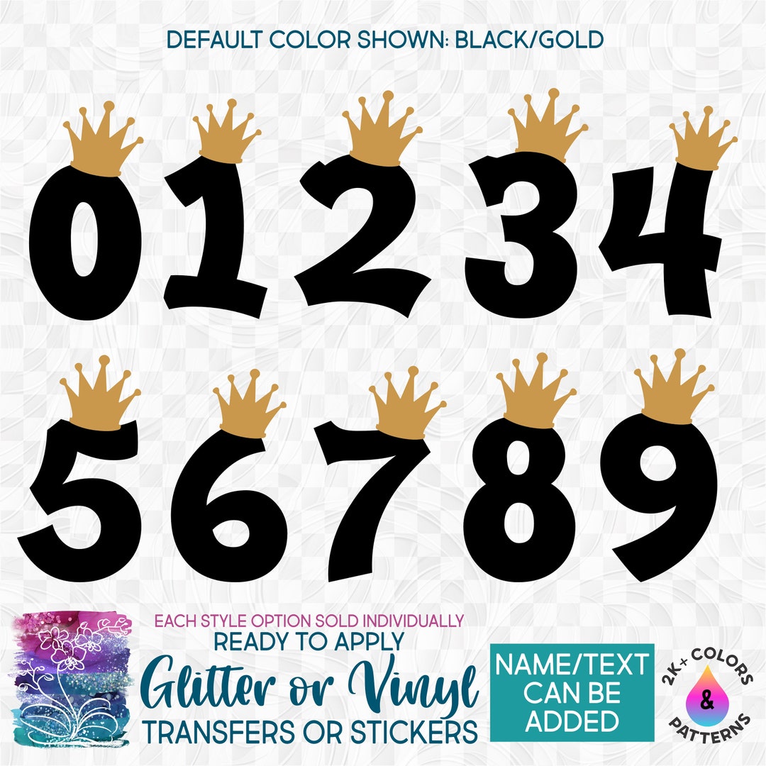 S020-3b Ready to Apply Iron on Transfer or Sticker Crown Numbers 1 2 3 ...
