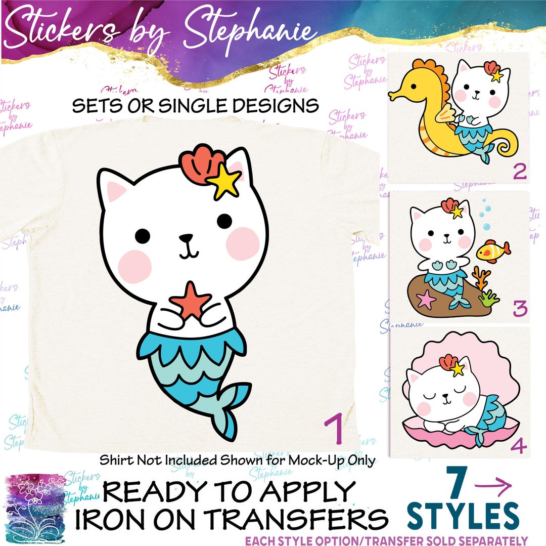 Mercat Mermaid Cat Kitty Graphic Custom Iron-on Transfer - DIY Shirt ...