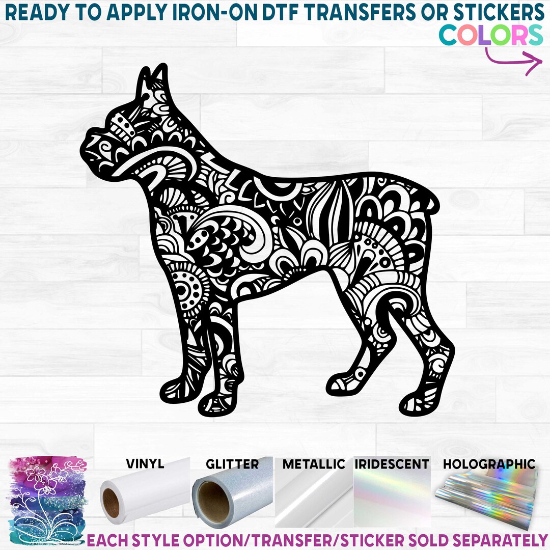 S011-1i2 Boxer Dog Zentangle Vinyl, Glitter or Holographic Sticker or ...