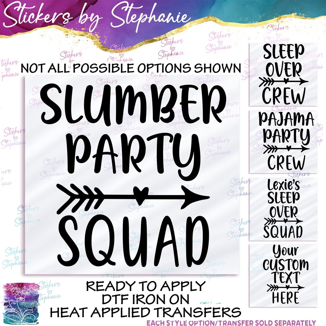 Slumber Party Squad Text Custom Iron-on Transfer - DIY Shirt Decal - Etsy