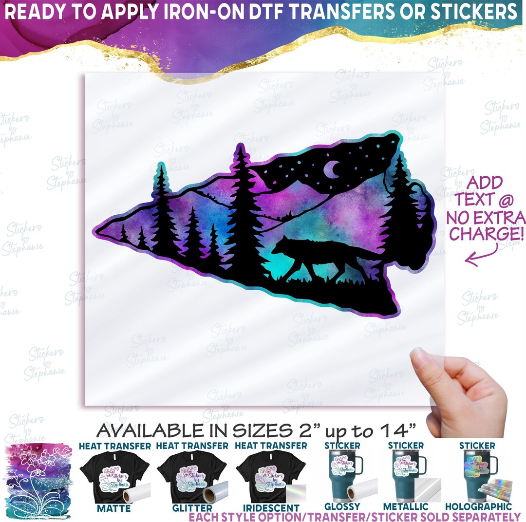 S006-2-3 Arrowhead Wolf Auora Borealis Northern Lights Matte Vinyl DTF ...