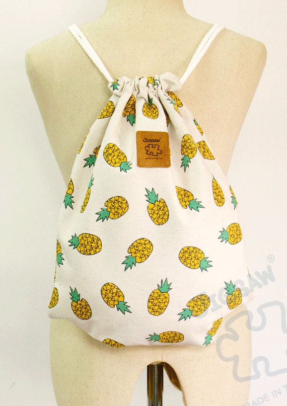 Pineapple Backpack Canvas bag 2 pocket inside cotton | Etsy