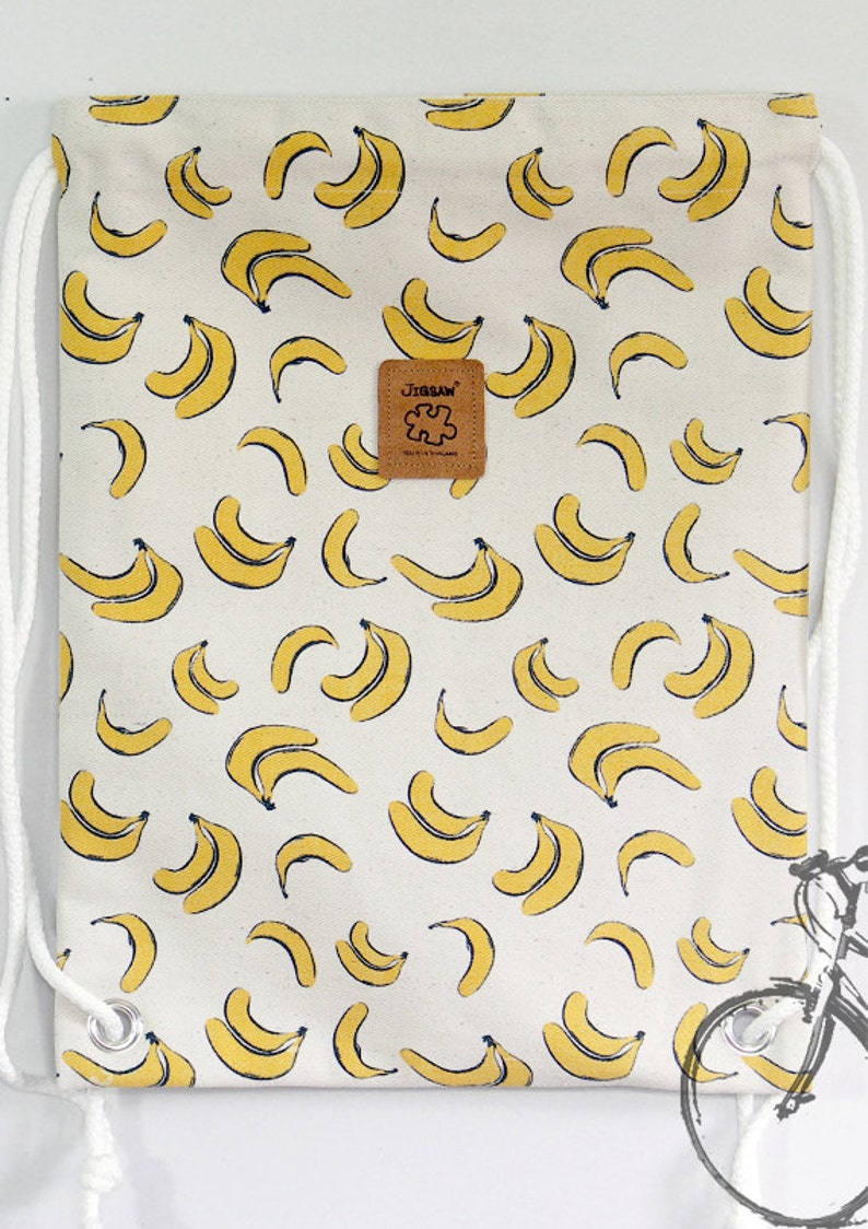 Banana drawstring bag Canvas Backpack 2 pocket inside | Etsy