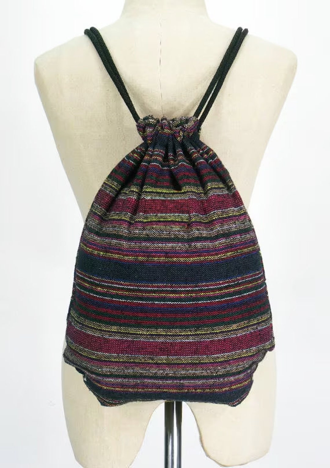 Nepali Cotton Drawstring Backpack: Tribal Rucksack With Pockets - Etsy