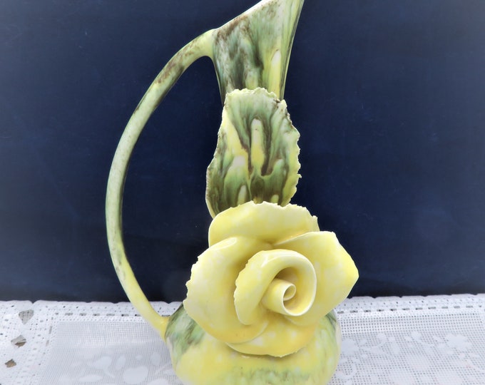 Vintage Lora Aileen North Hollywood Ceramic Yellow Rose Pitcher Vase - Etsy