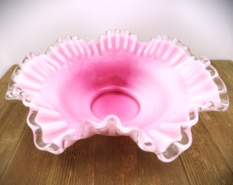 Vintage Fenton Pink With Silver Crest Bowl, Ruffled Edge, Fenton Art ...