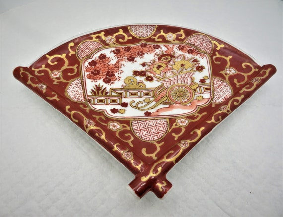 Japanese Gold Imari Hand Painted Fan Shaped Plate Red and Gold | Etsy